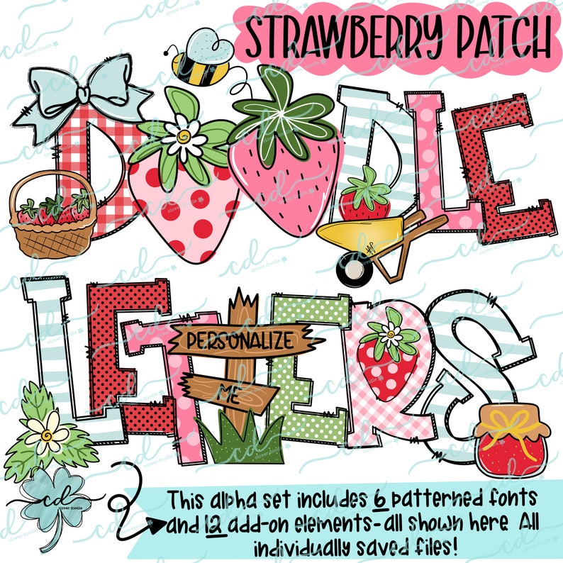 Strawberry Patch Doodle Letters Alpha Set- CD - PNG, Digital Download ...