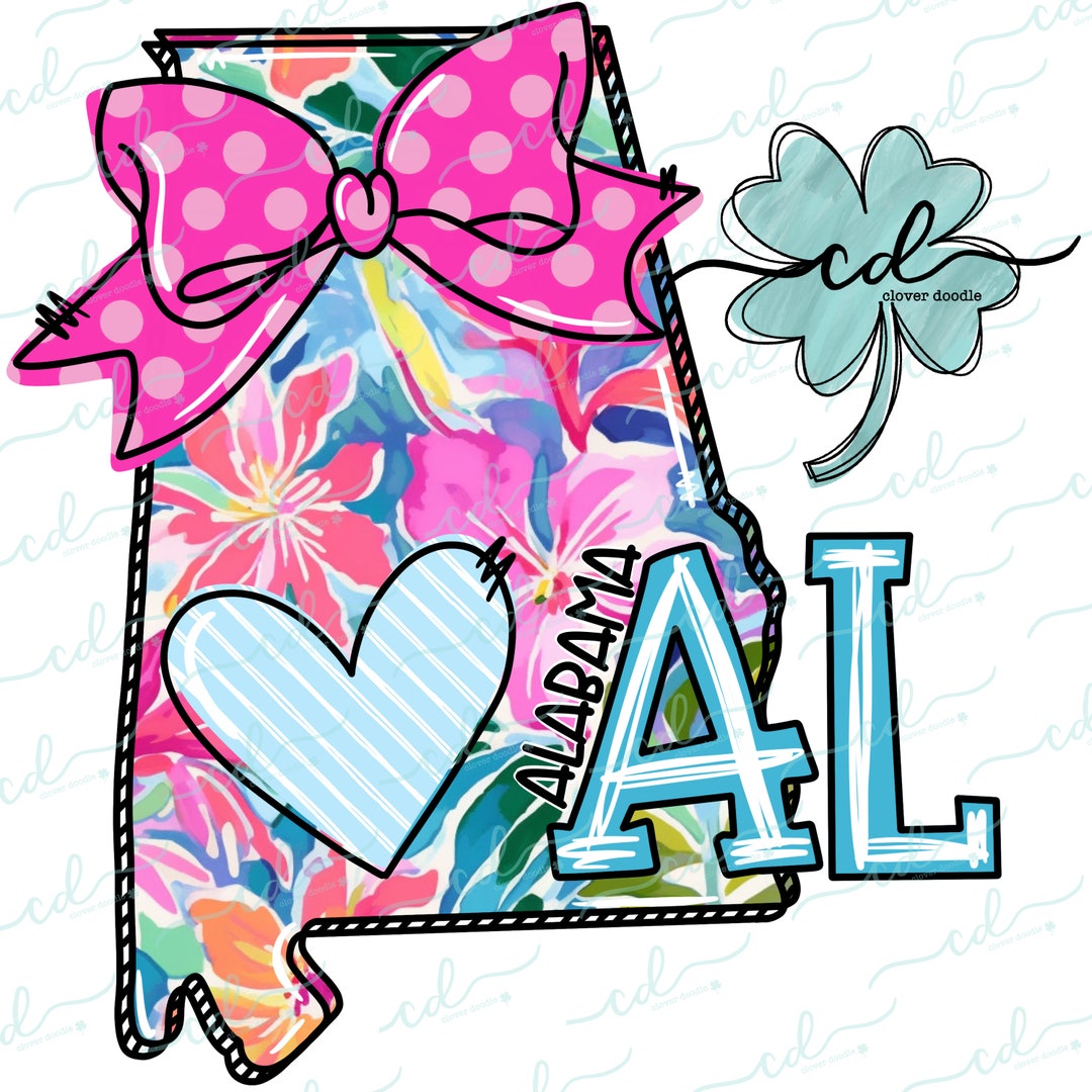 Doodle State Alabama- Floral- CD - Faux Applique PNG, Digital Download ...