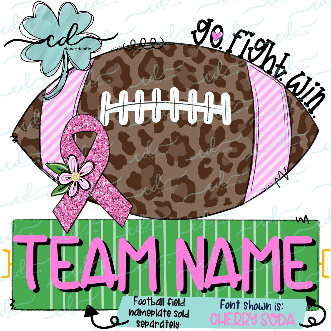 Go Fight Win- Pink Ribbon Football - CD - Faux Applique PNG, Digital ...