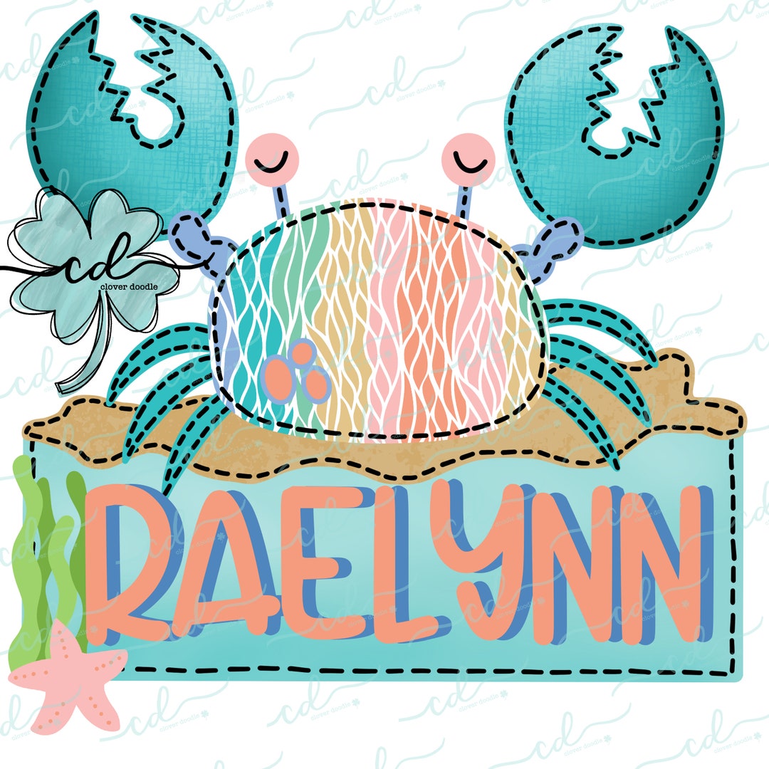 Mosaic Crab With Beachy Nameplate- Girl - CD - Faux Applique PNG ...