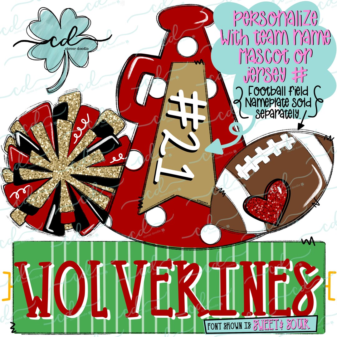 Football Cheer Trio Red Gold CD Faux Applique PNG, Digital Download for ...