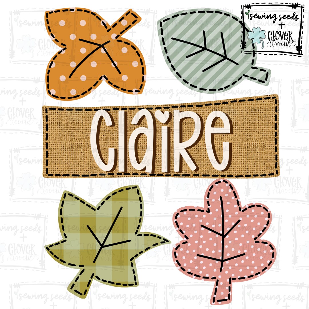 Fall Leaves With Nameplate- Girl SS+CD - Faux Applique PNG, Digital ...