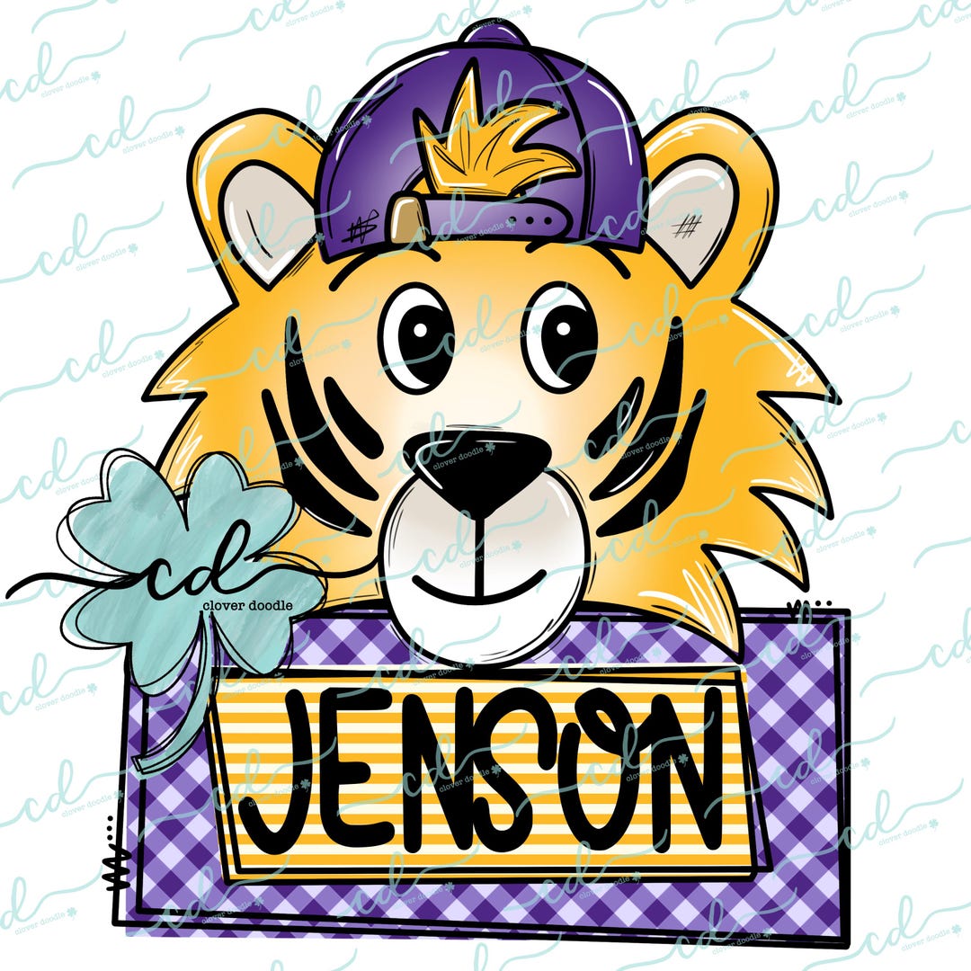 Football Tiger W/ Backwards Cap + Nameplate- Purple + Gold - CD - PNG ...