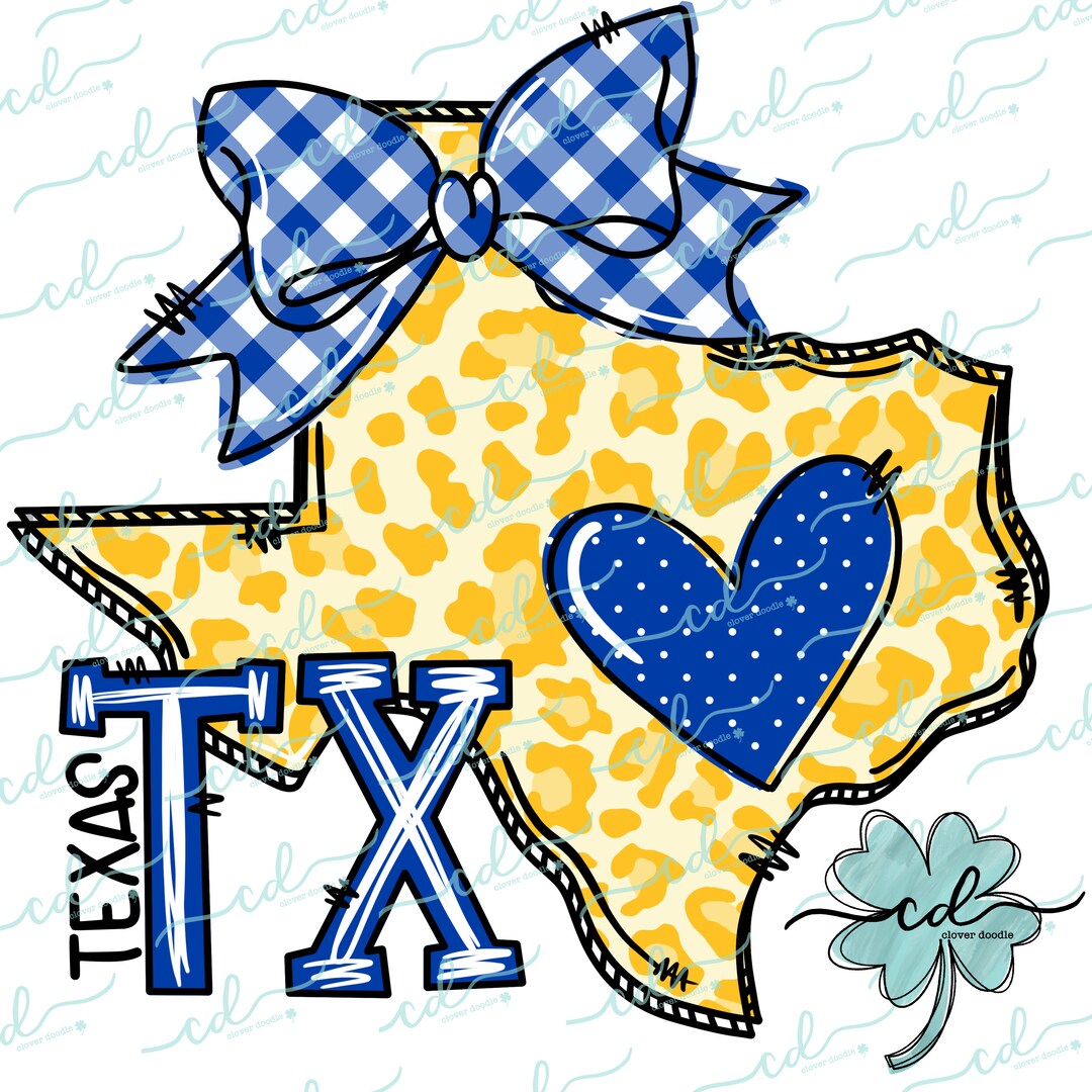 Doodle State Texas Blue and Yellow CD PNG, Digital Download for ...