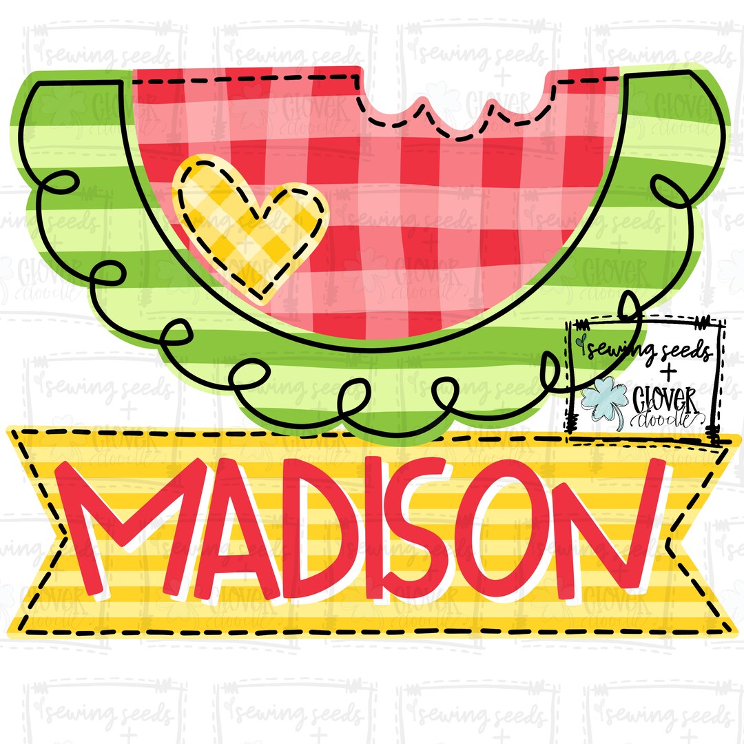 Watermelon With Heart and Nameplate - SS+CD - Faux Applique PNG ...