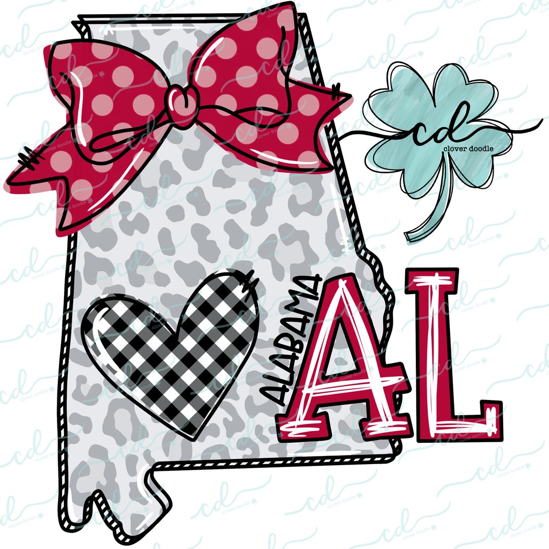 Doodle State Alabama- Crimson + Gray- CD - Faux Applique PNG, Digital ...