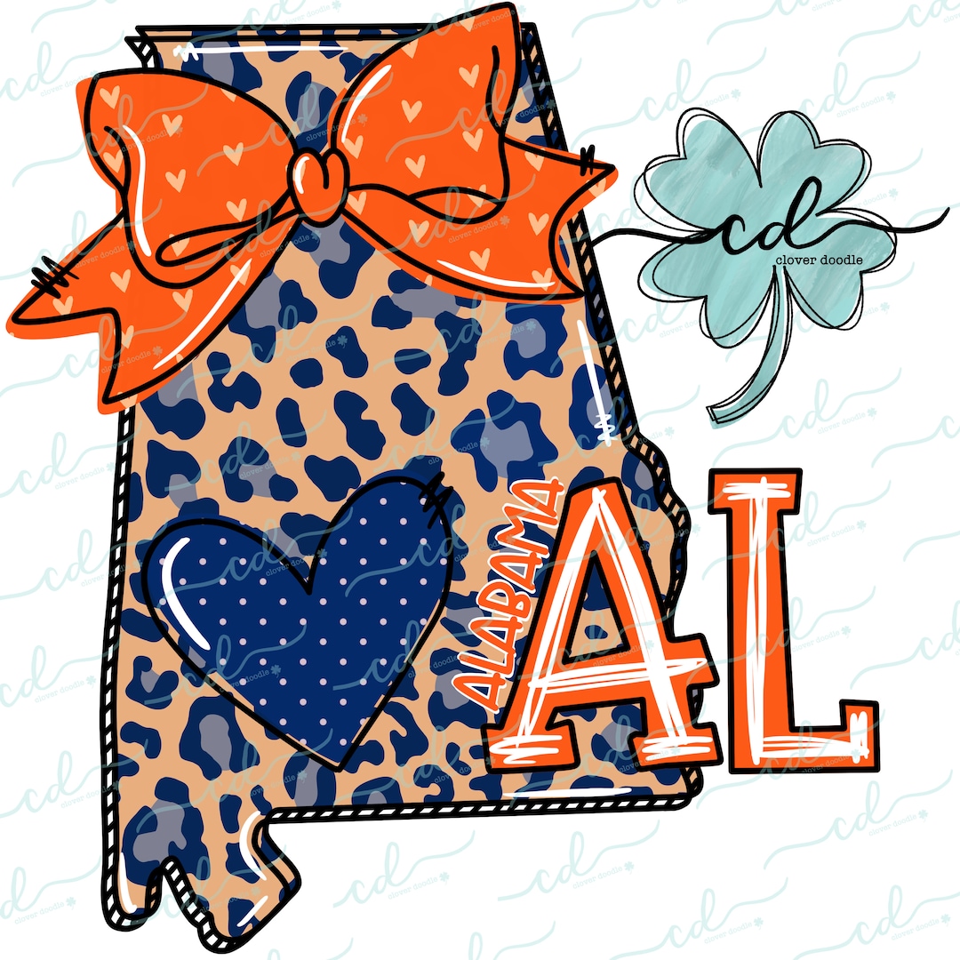 Doodle State Alabama- Blue + Orange- CD - Faux Applique PNG, Digital ...
