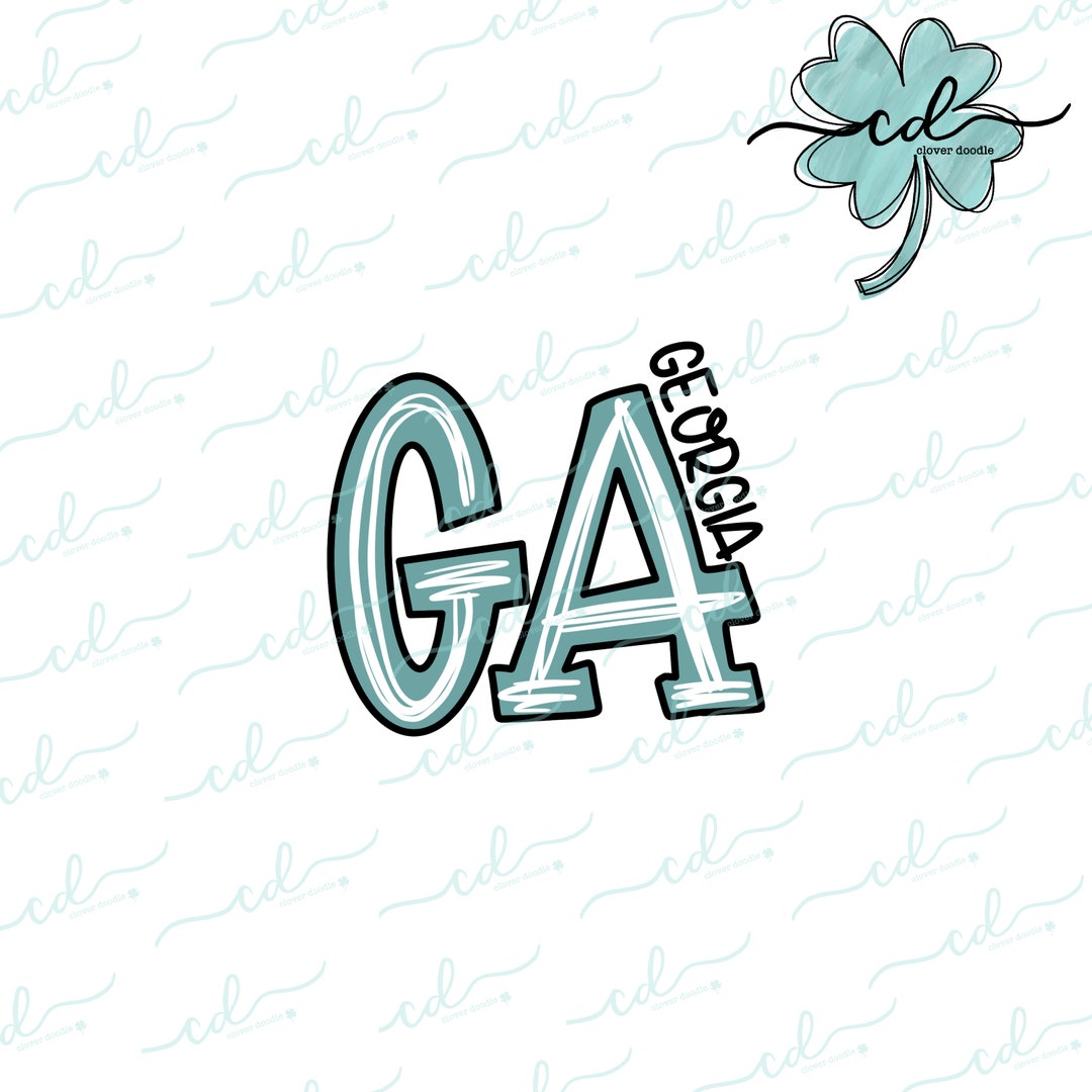Doodle State Georgia Abbreviation- Blue- CD - Faux Applique PNG ...
