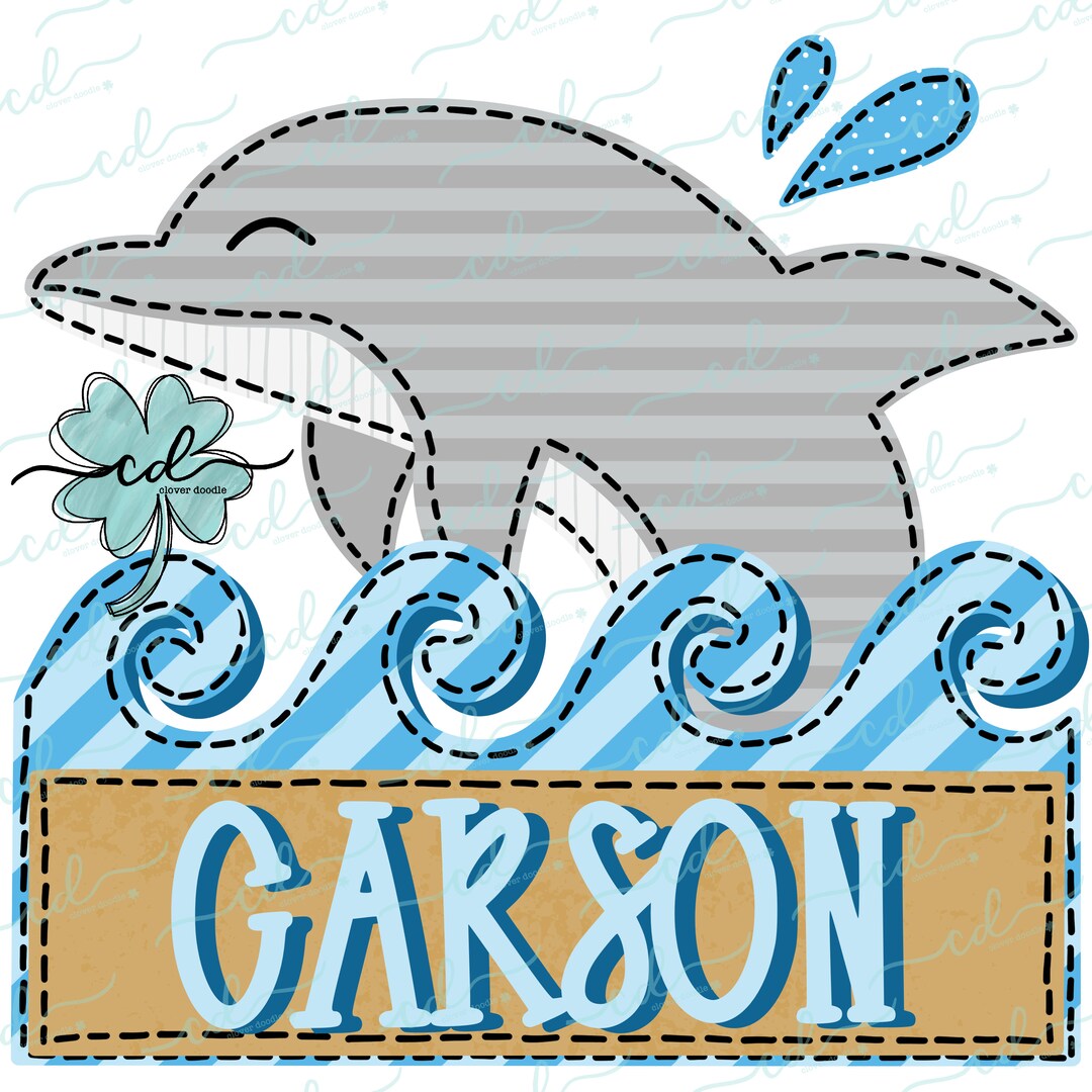 Dolphin With Wave Nameplate- CD - Faux Applique PNG, Digital Download ...