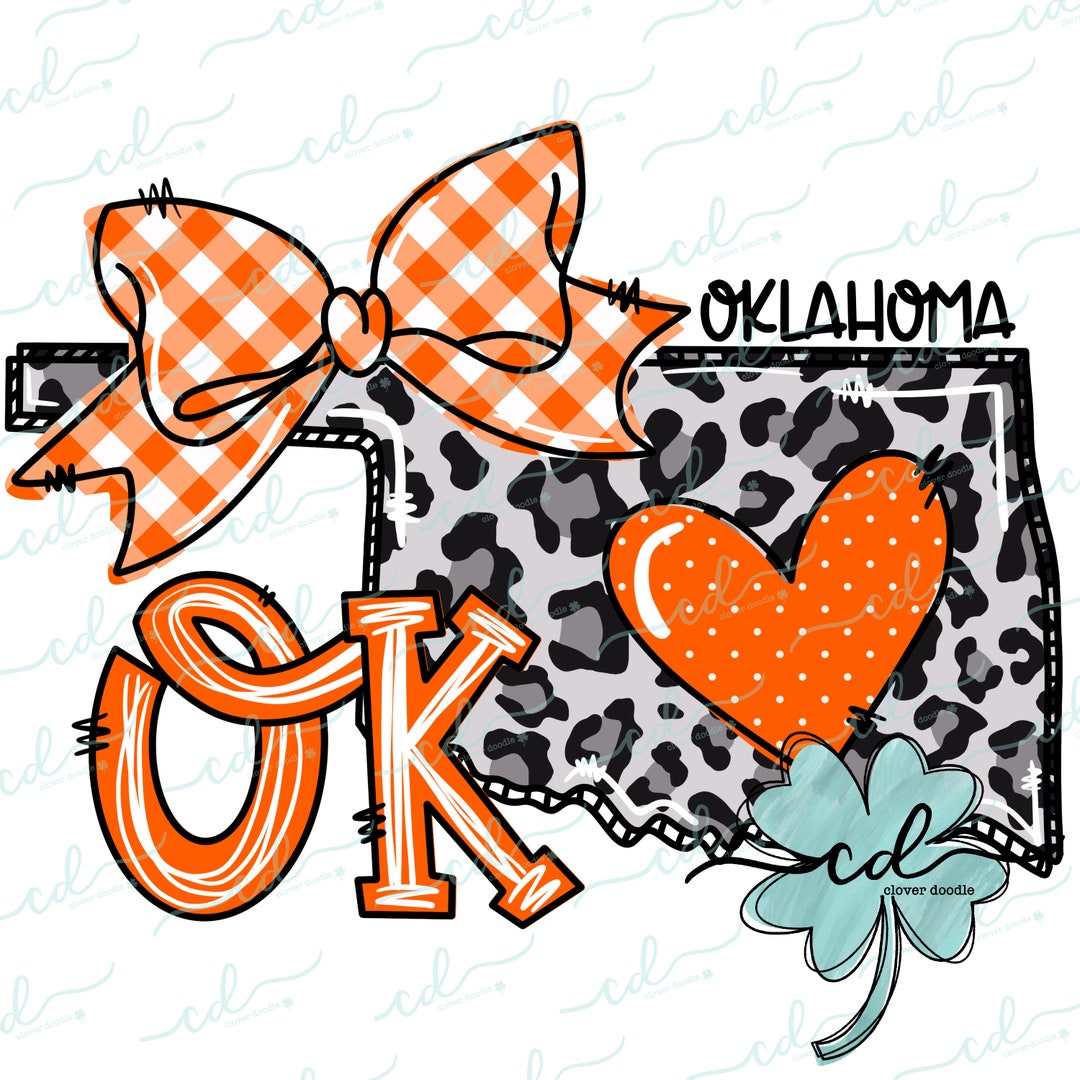 Doodle State Oklahoma- Orange + Black- CD - Faux Applique PNG, Digital ...