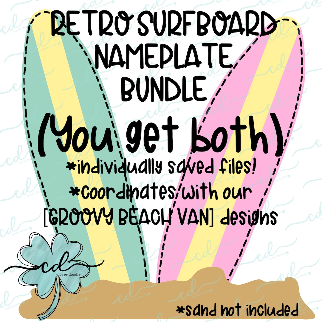 Retro Surfboard Nameplate Bundle - CD - Faux Applique PNG, Digital ...