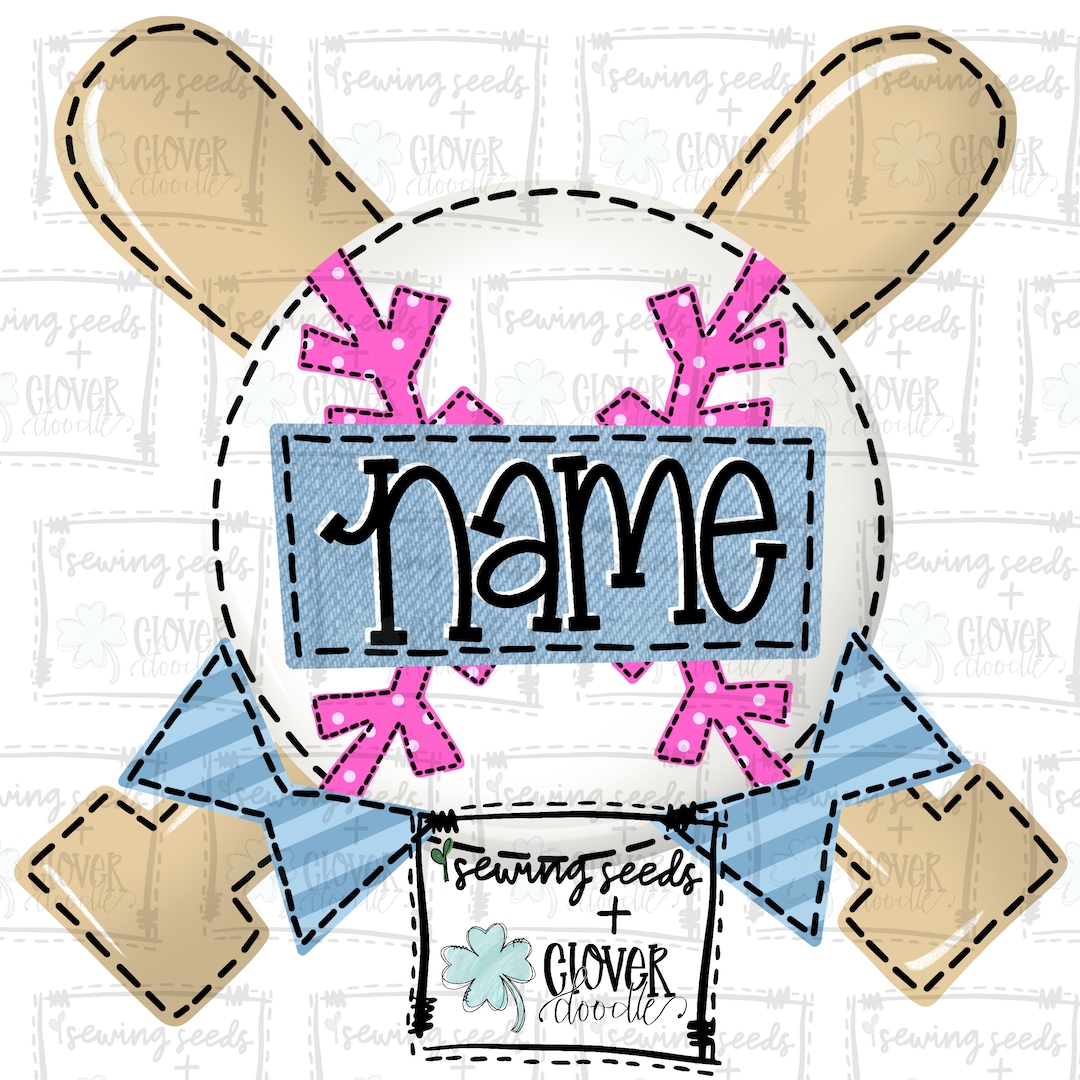 Baseball W/crossed Bats + Bows- Pink and Blue - SS+CD - PNG, Digital ...