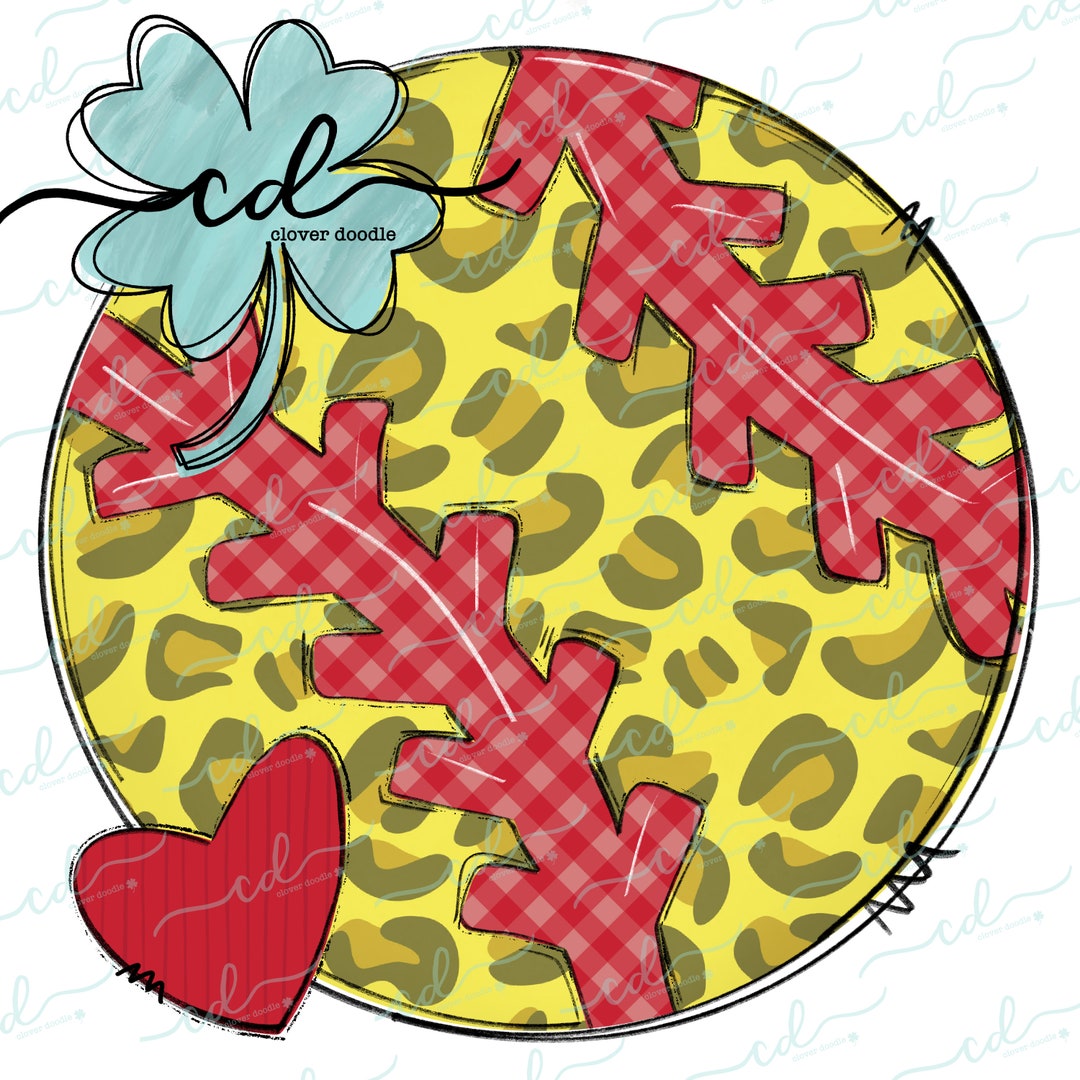 Softball Leopard Print W/heart + Red Gingham Laces - CD - PNG, Digital ...