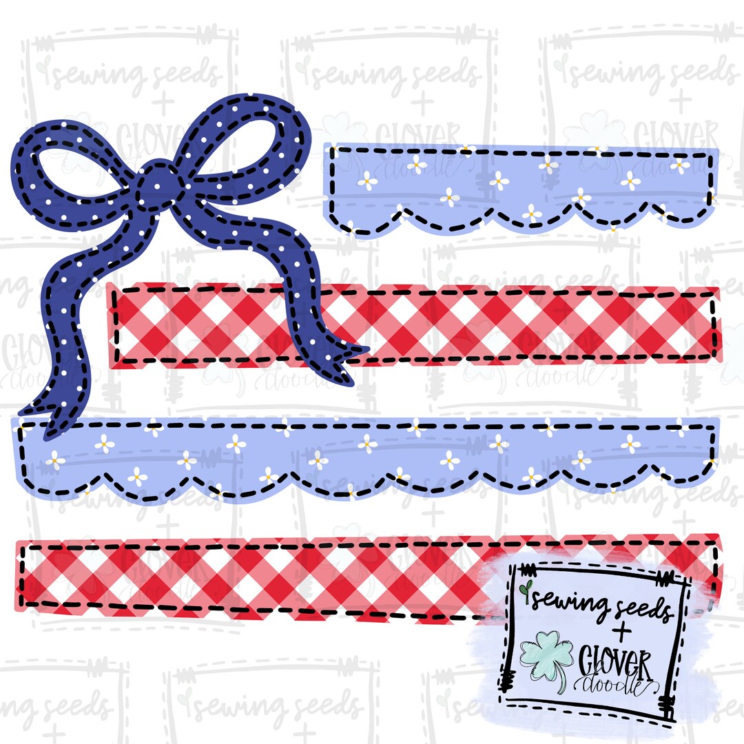 Patriotic Scalloped Flag With Bow- SS+CD - Faux Applique PNG, Digital ...
