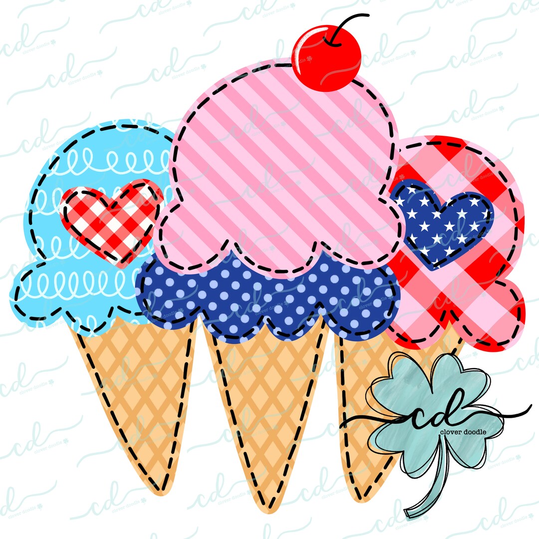 Patriotic Ice Cream Trio - CD - Faux Applique PNG, Digital Download for ...