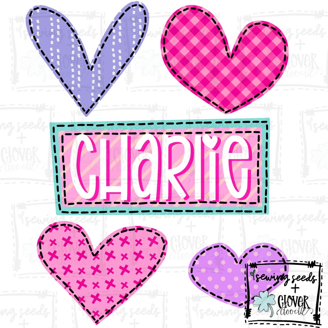Valentine Hearts With Nameplate - SS+CD - Faux Applique PNG, Digital ...