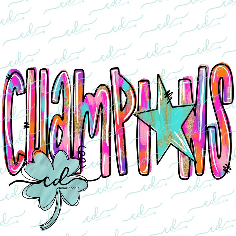 Hand Lettered Watercolor Mascot- Champions- CD - PNG, Digital Download ...