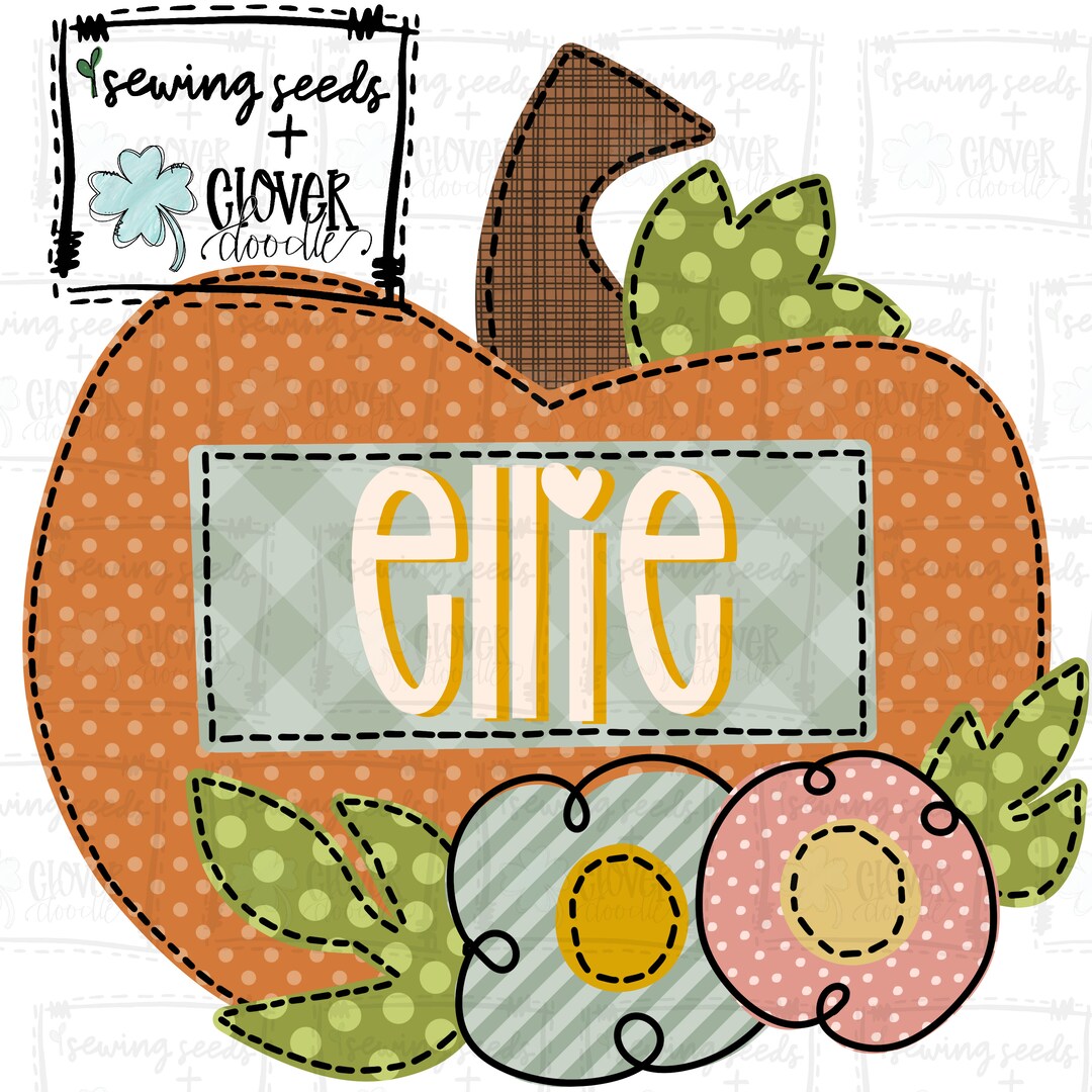 Funky Floral Pumpkin W/nameplate SS+CD - Faux Applique PNG, Digital ...