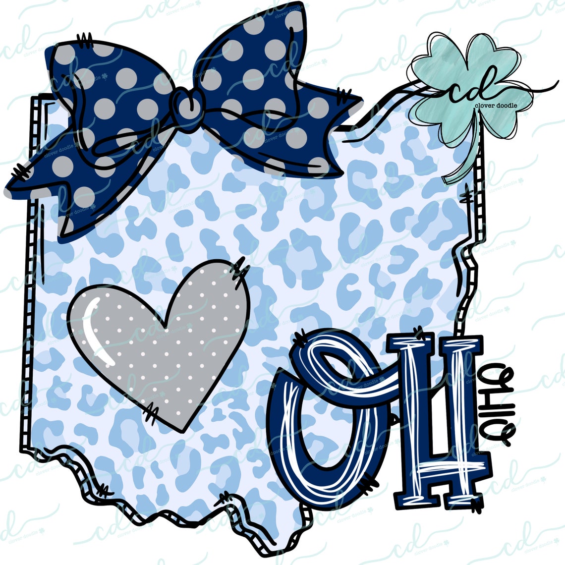 Doodle State Ohio- Blue- CD - PNG, Digital Download for Sublimation and ...