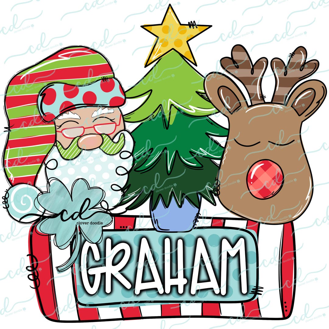 Christmas Doodle Trio W Nameplate- Boy- CD - Faux Applique PNG, Digital ...