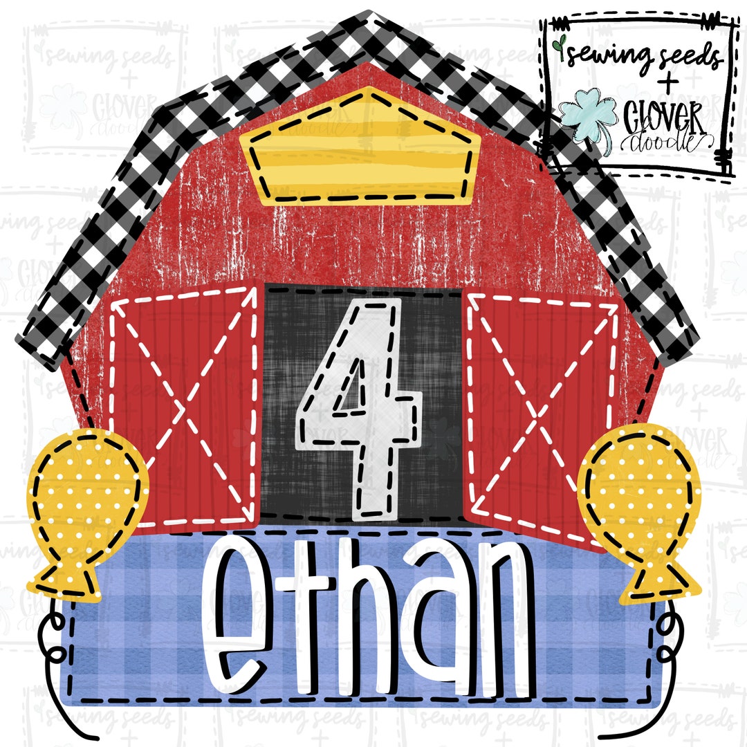 4th Birthday Barn - Boy - SS+CD - Faux Applique PNG, Digital Download ...