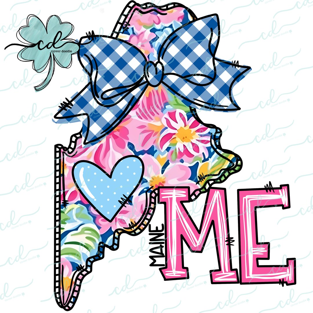 Doodle State Maine Floral- CD - PNG, Digital Download for Sublimation ...