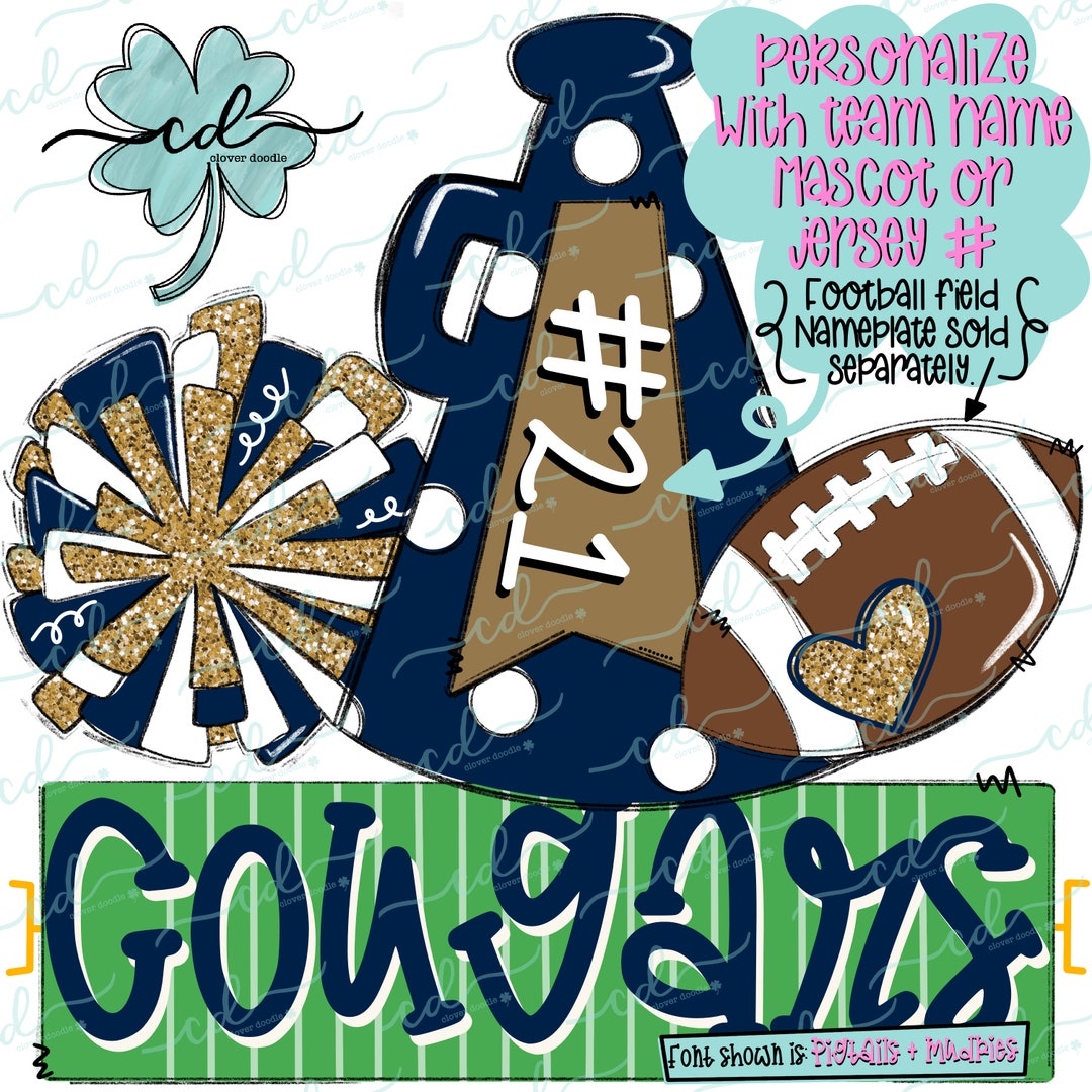 Football Cheer Trio- Navy Blue + Gold - CD - Faux Applique PNG, Digital ...