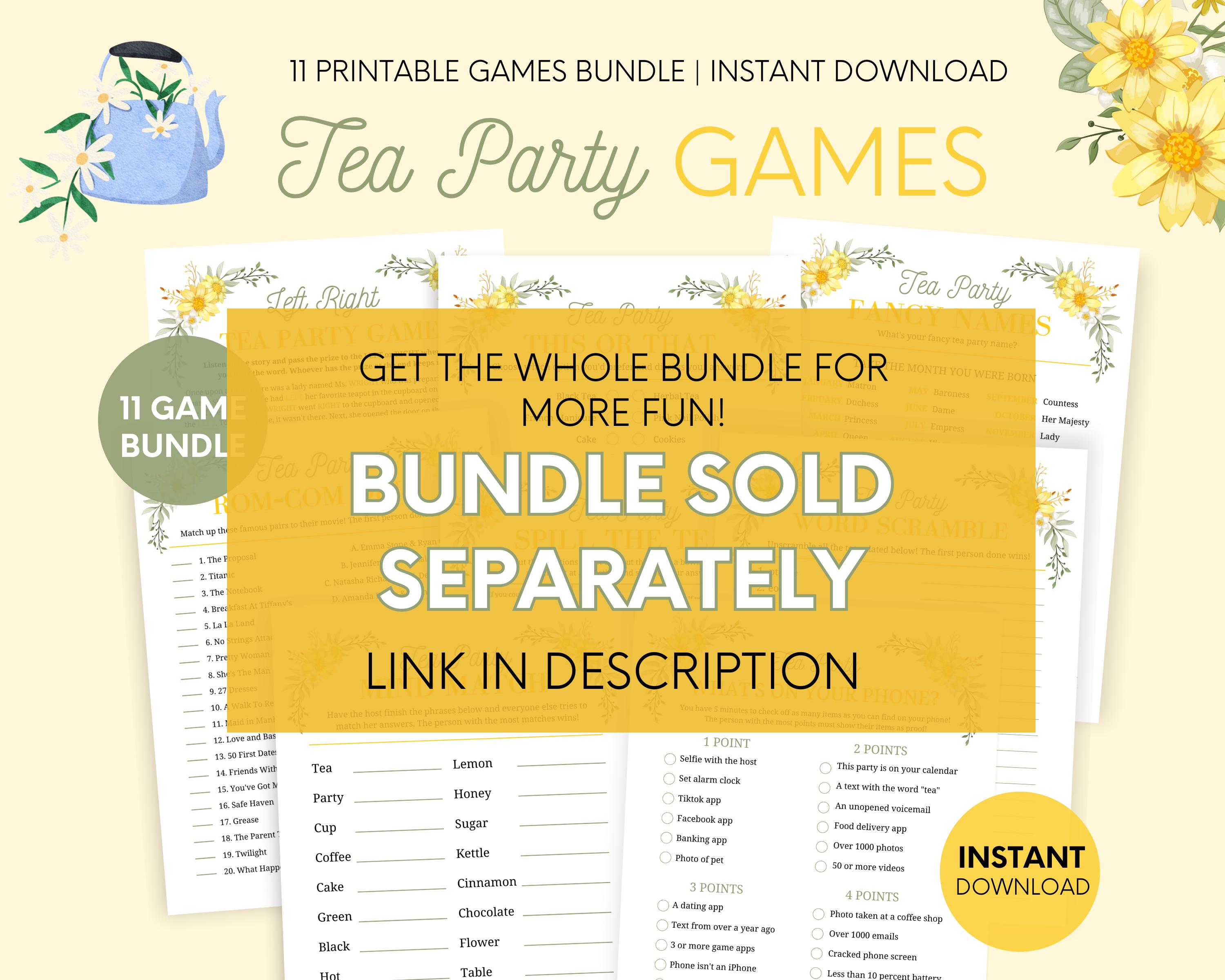 Tea Party Fancy Name Game, Printable Tea Party Game for Adults, Tea ...
