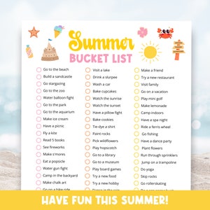 Summer Bucket List Printable, Summer Break Bucket List, Summer Activity ...