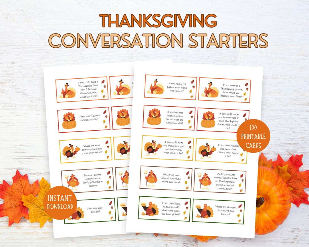 Thanksgiving Conversation Cards, Family Friendly Conversation Starters ...