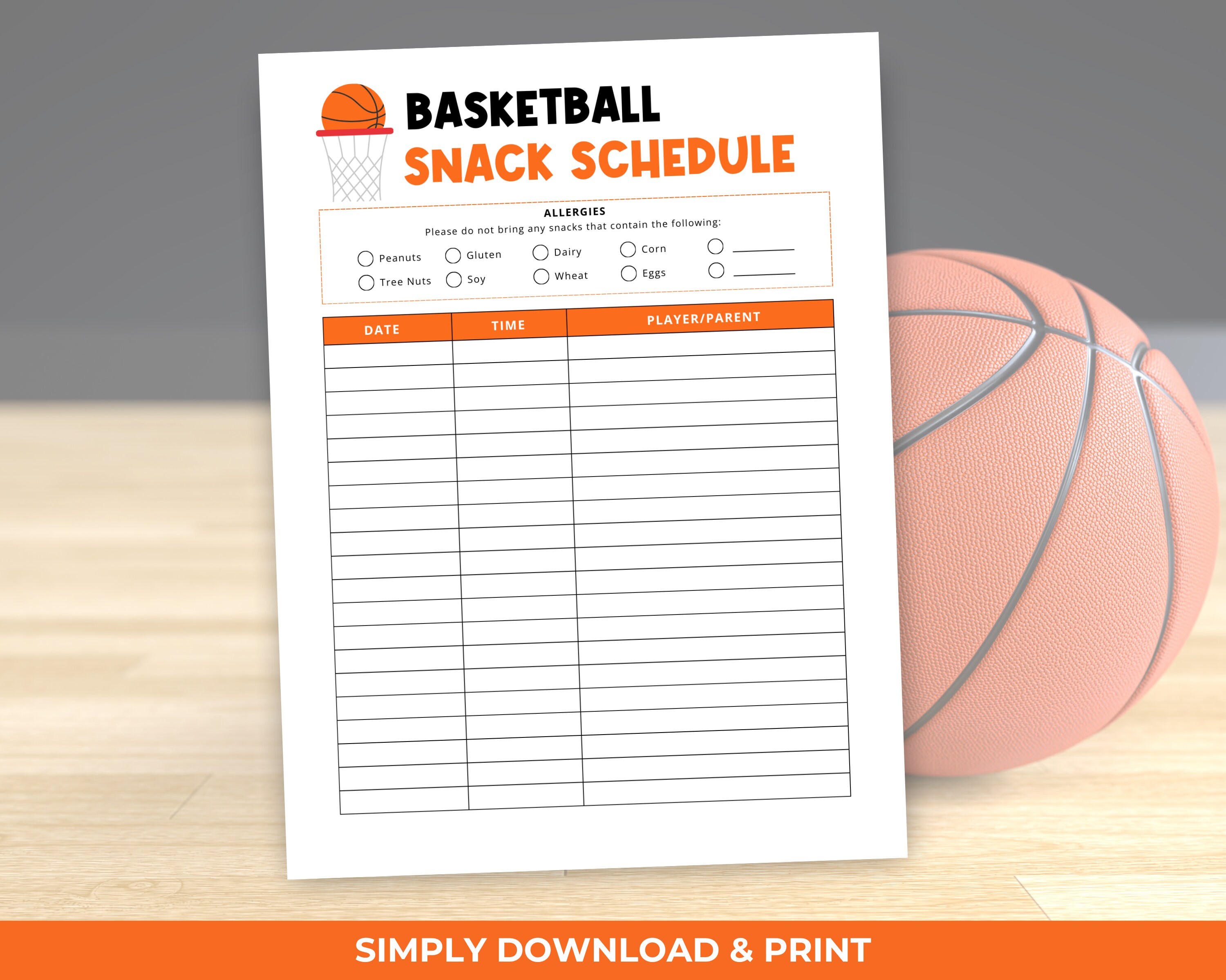 Basketball Snack Schedule, Basketball Sign up Sheet Printable, Snack ...