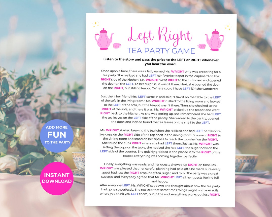 Left Right Tea Party Game, Printable Tea Party Game, Pass the Prize Tea ...
