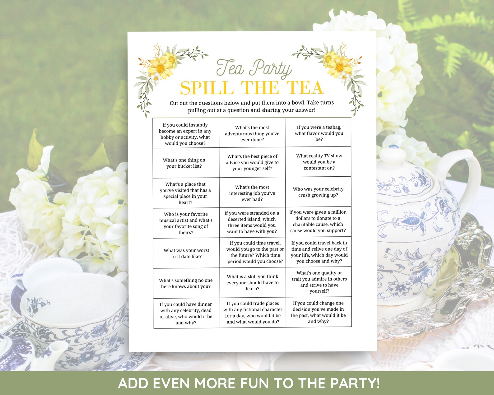 Tea Party Icebreaker Game, Spill the Tea Party Game, Afternoon Tea Game ...