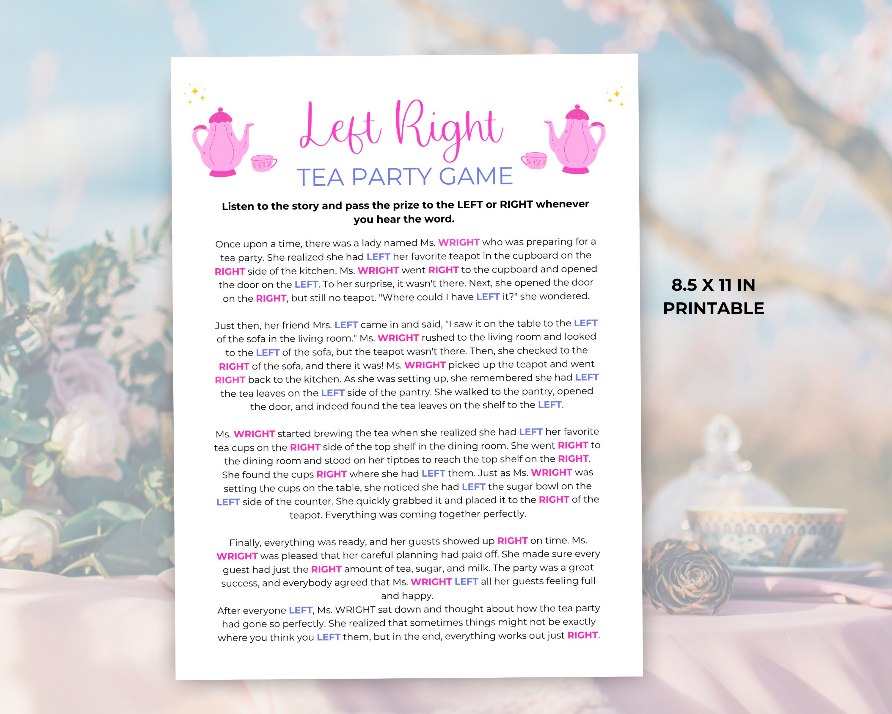 Left Right Tea Party Game, Printable Tea Party Game, Pass the Prize Tea ...