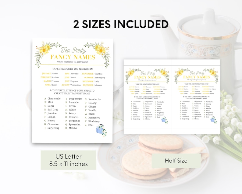 Tea Party Fancy Name Game, Printable Tea Party Game for Adults, Tea ...