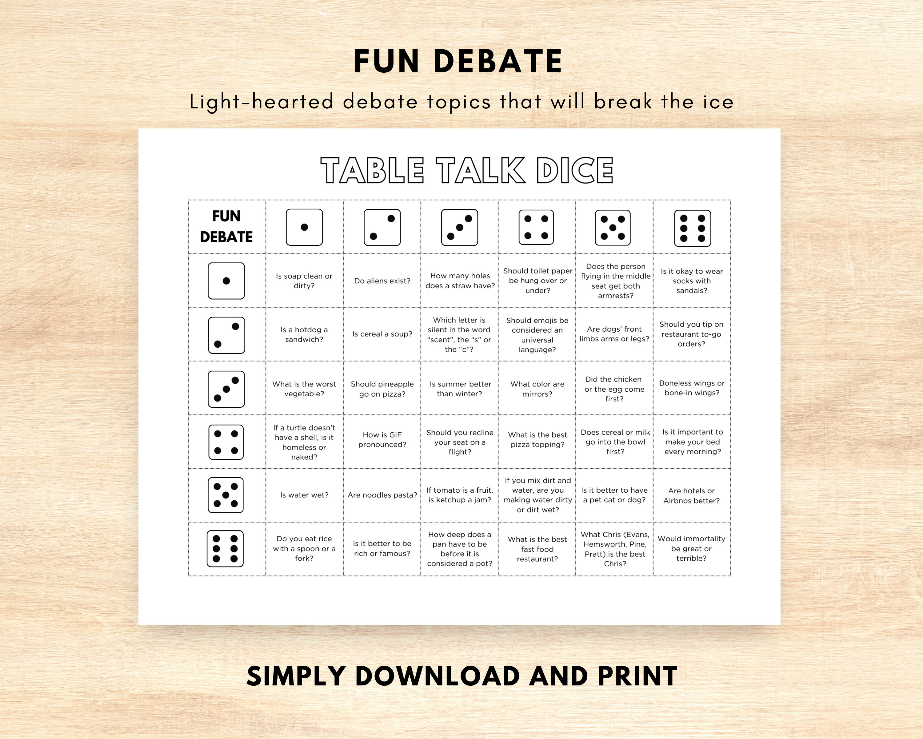 Table Talk Dice Icebreaker Game, Conversation Starter Game, Fun ...