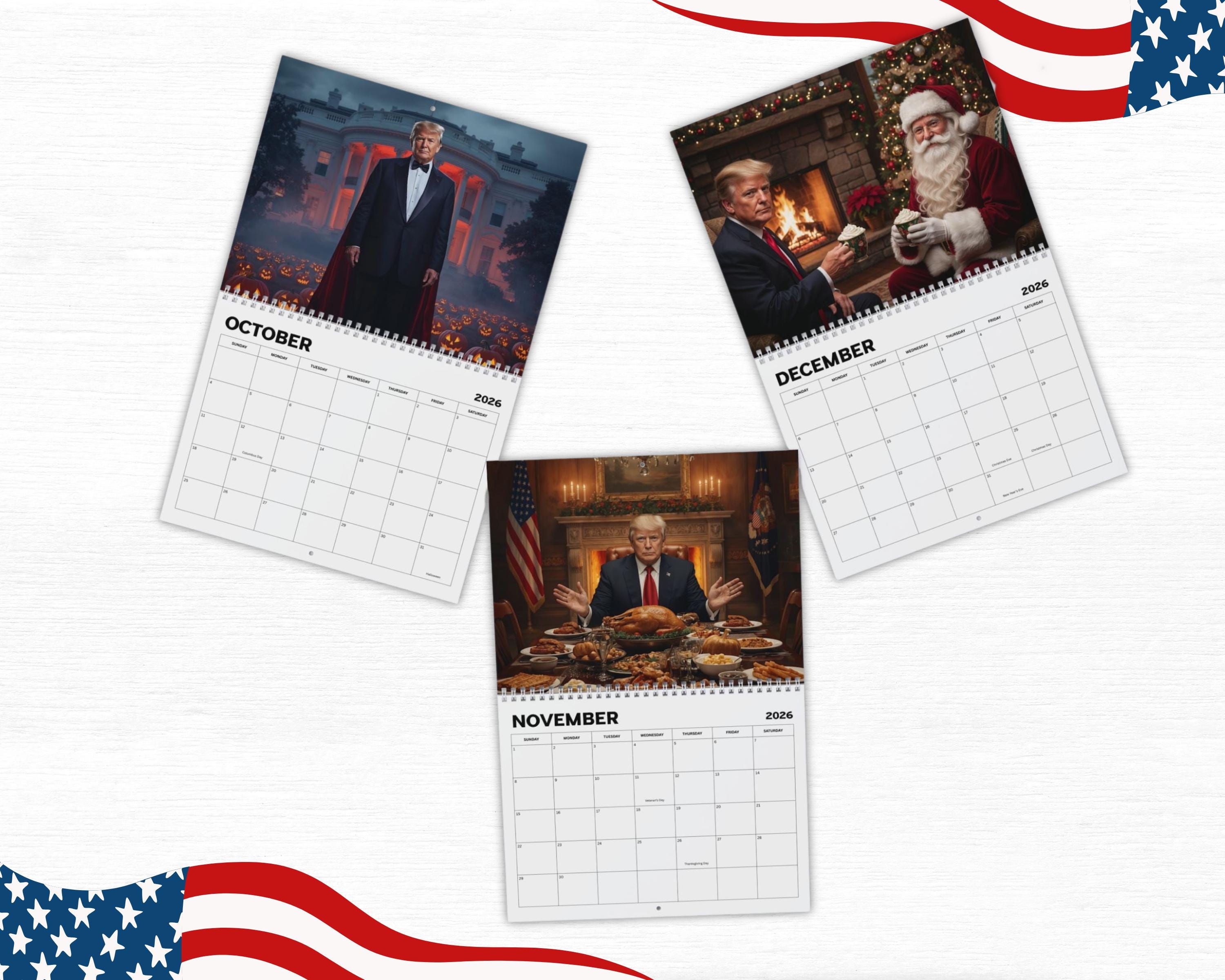 2026 Trump Wall Calendar, Funny Trump Lover Gift, White Christmas Gag ...
