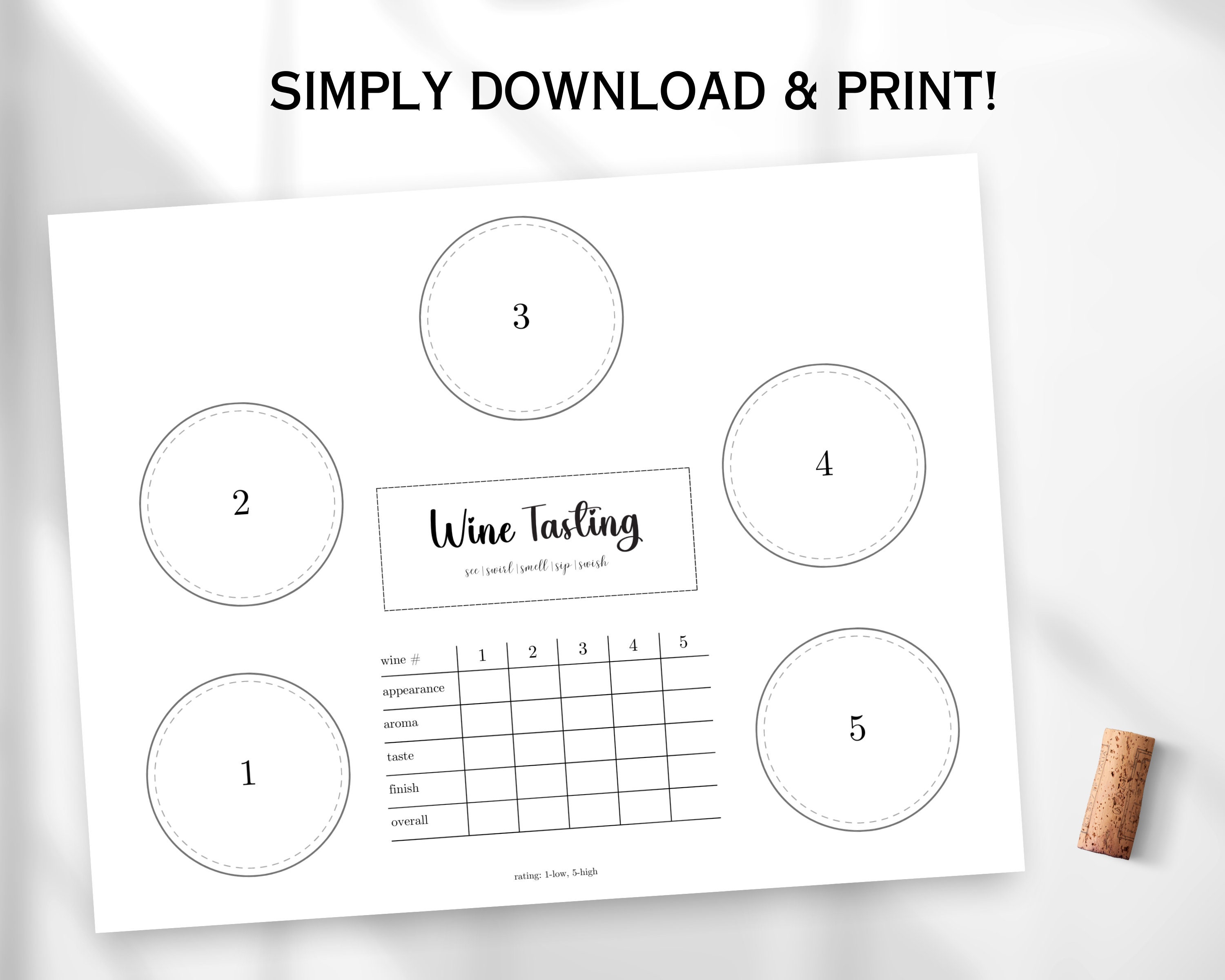Wine Tasting Printable Card Wine Tasting Ranking Blind Wine Tasting Placemat Wine Tasting
