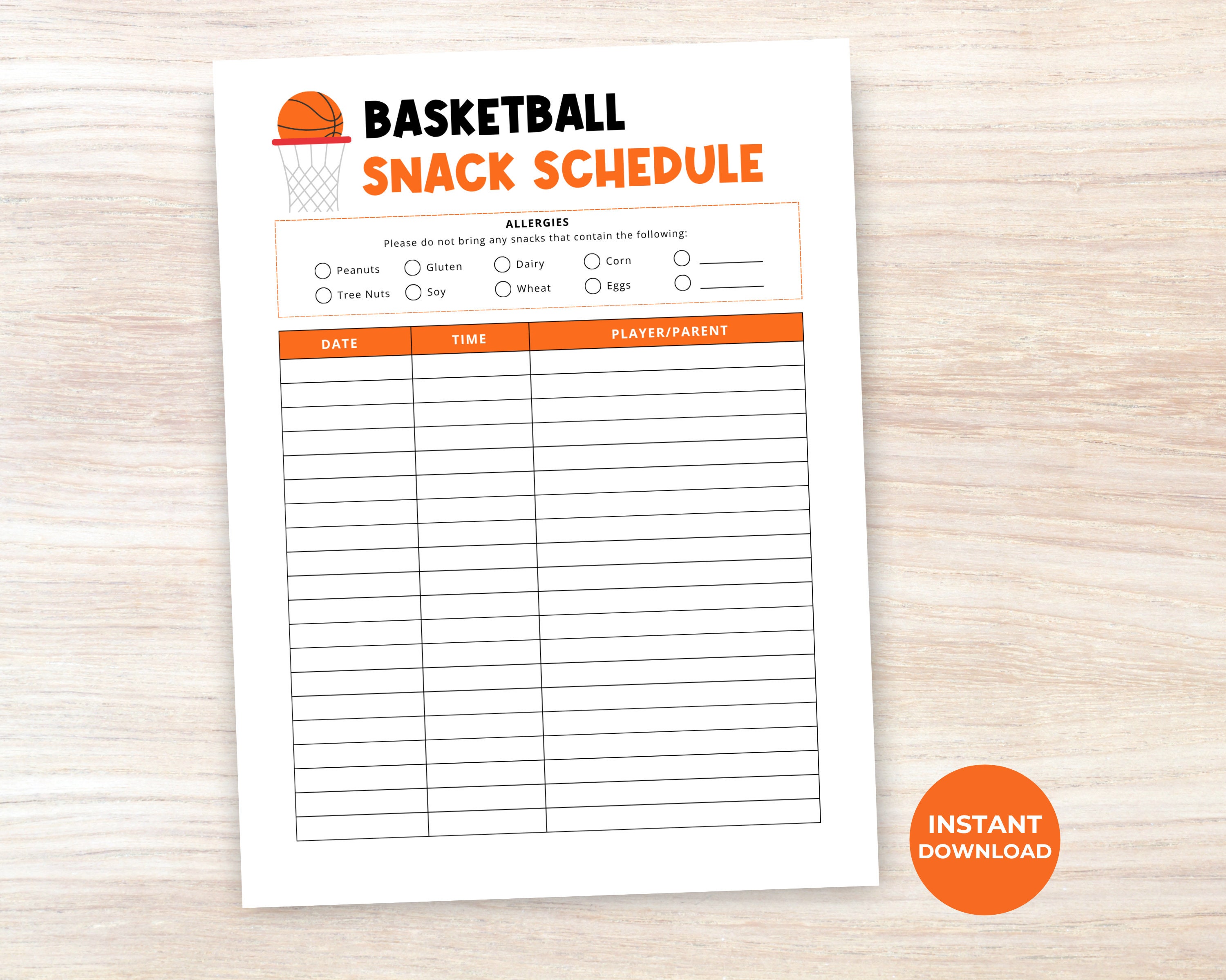 Basketball Snack Schedule, Basketball Sign up Sheet Printable, Snack ...