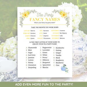 Tea Party Fancy Name Game, Printable Tea Party Game for Adults, Tea ...
