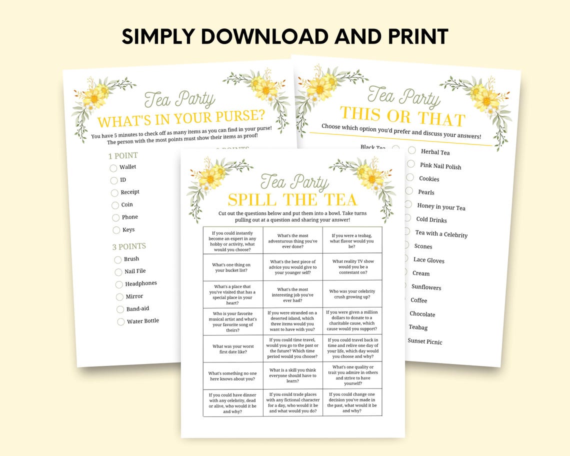 Tea Party Games Bundle Printable, Adult Tea Party Games, Tea Party ...