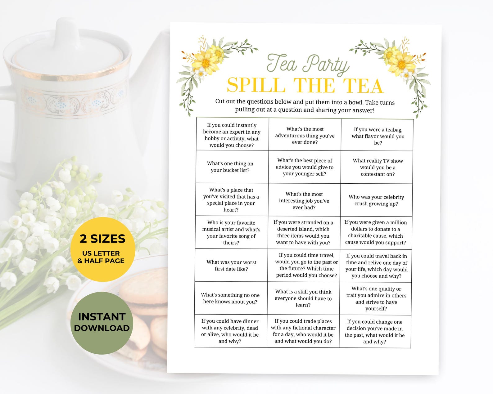 Tea Party Icebreaker Game, Spill the Tea Party Game, Afternoon Tea Game ...