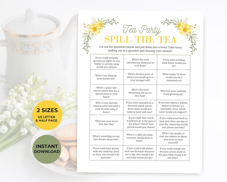 Tea Party Icebreaker Game, Spill the Tea Party Game, Afternoon Tea Game ...