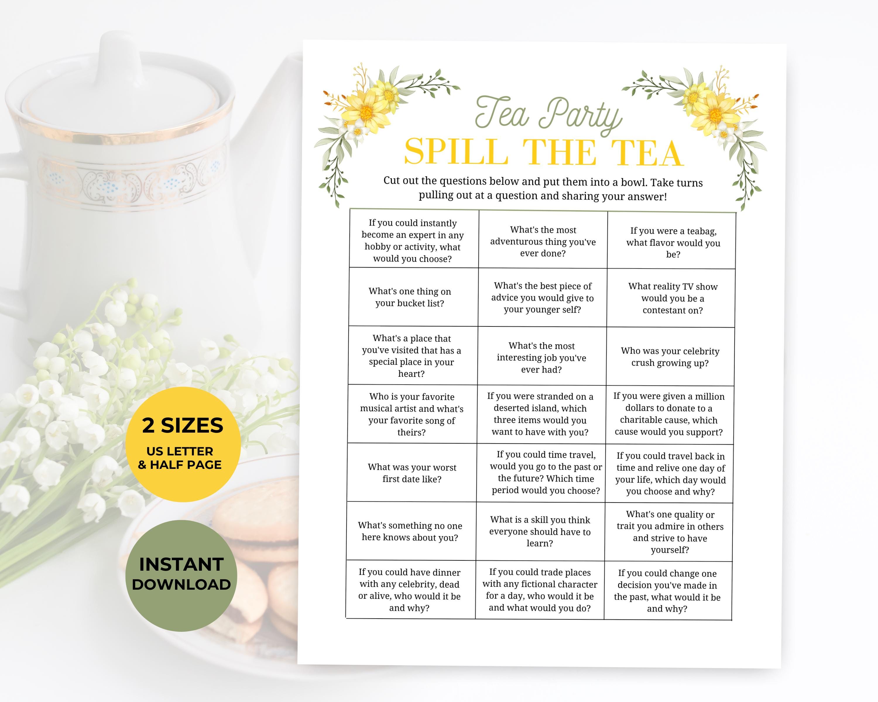 Tea Party Icebreaker Game, Spill the Tea Party Game, Afternoon Tea Game ...