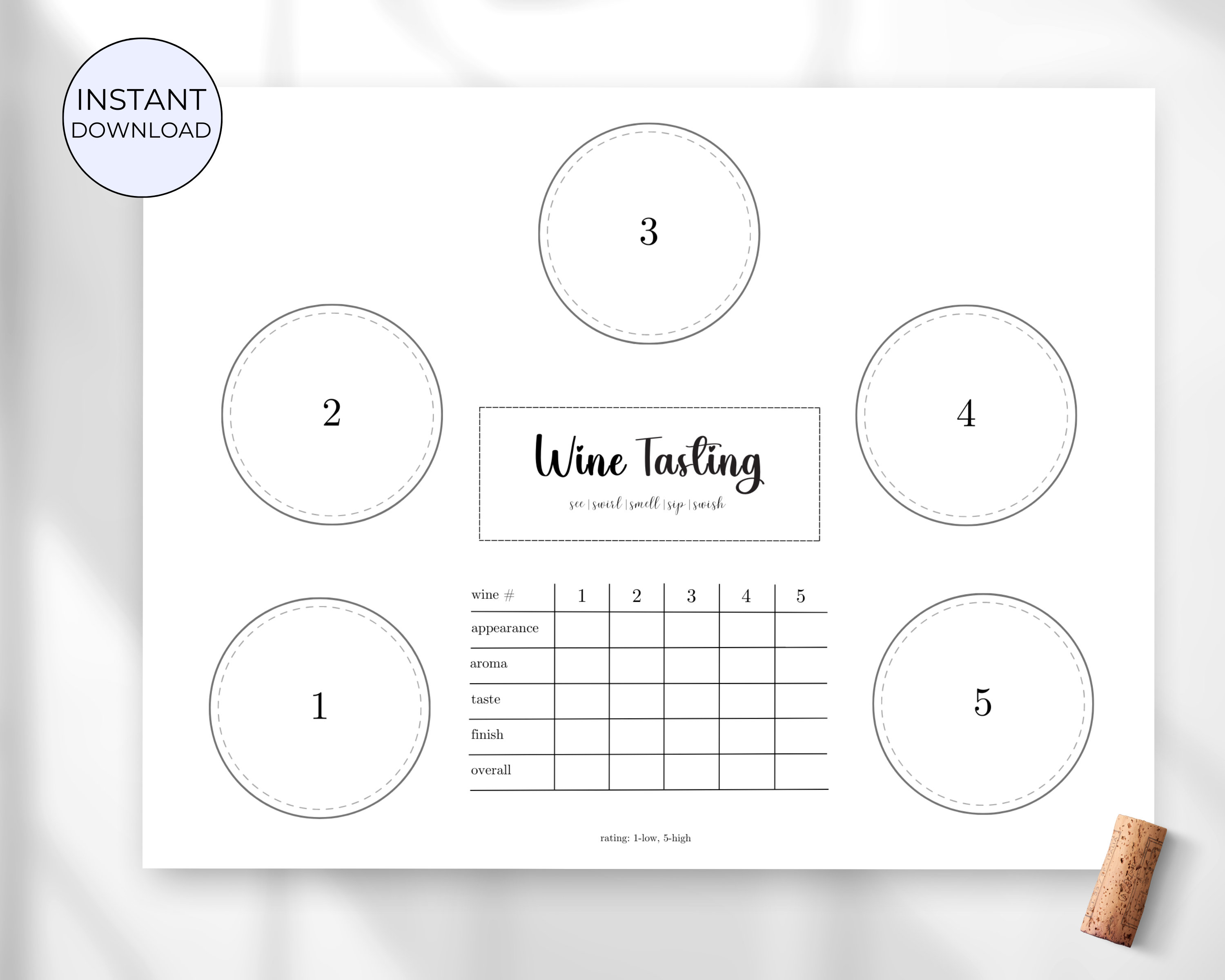 Wine Tasting Printable Card, Wine Tasting Ranking, Blind Wine Tasting ...