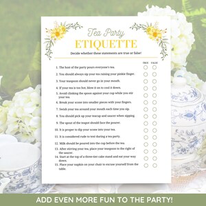 Tea Party Game Printable, Tea Party Etiquette Game, Afternoon Tea Game ...