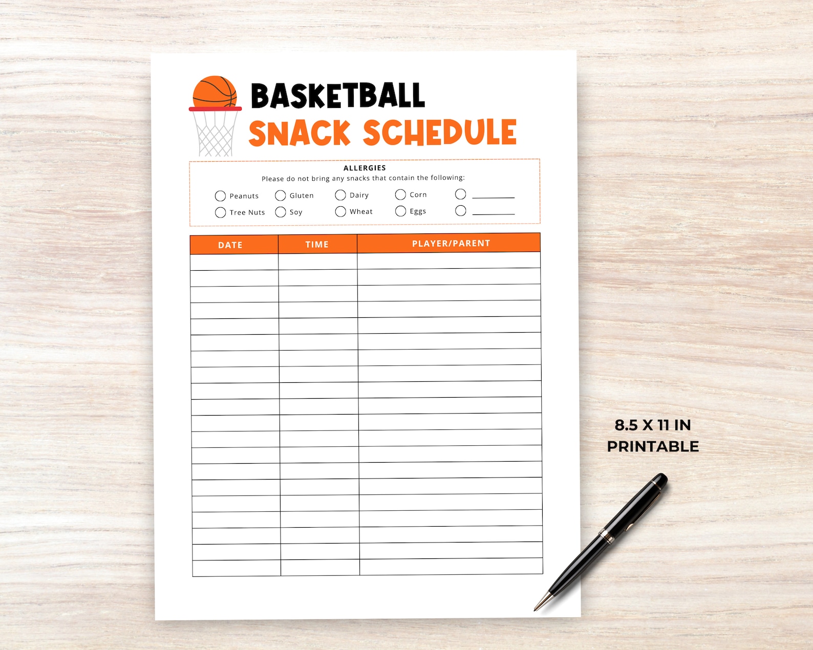 Basketball Snack Schedule, Basketball Sign up Sheet Printable, Snack ...