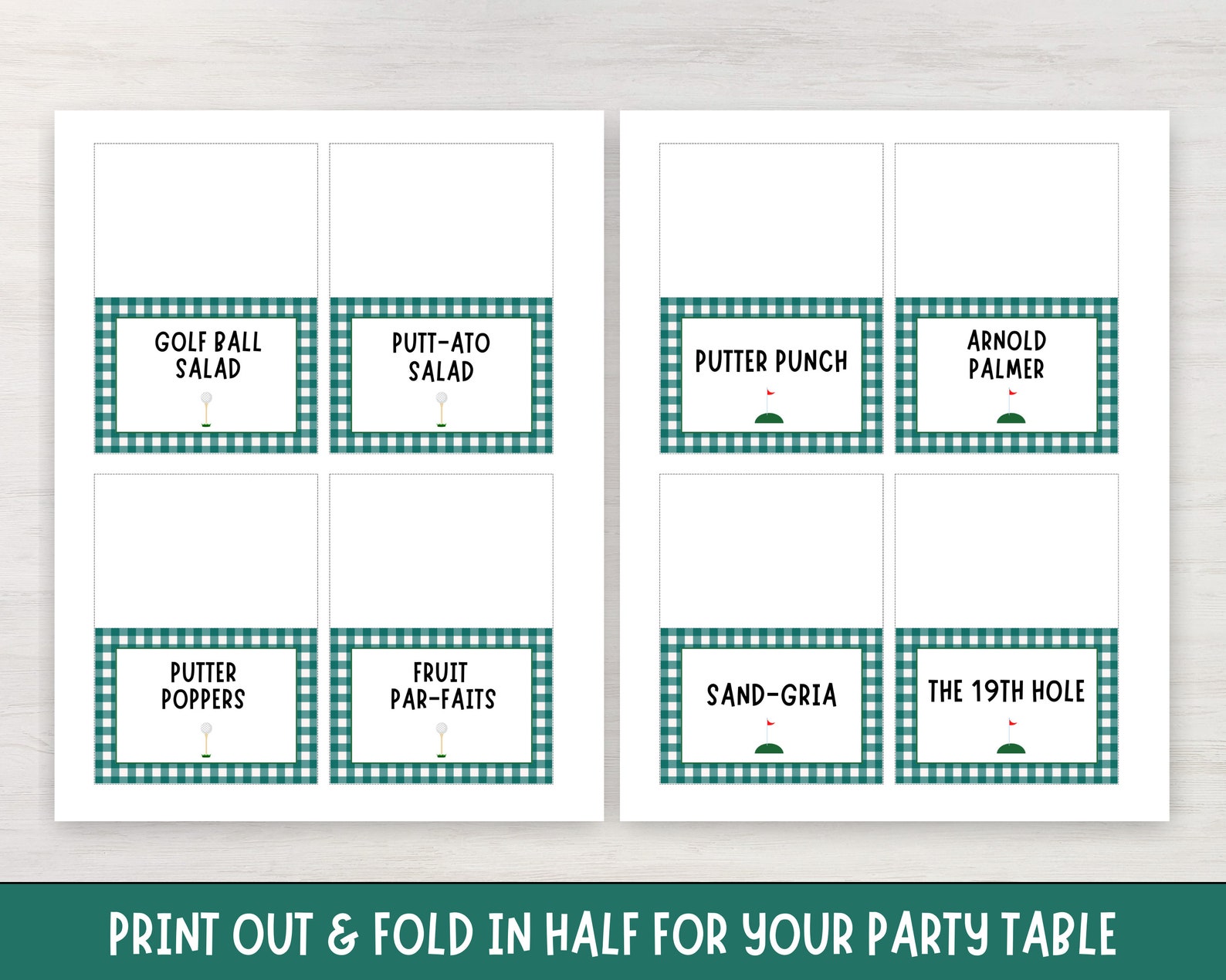 Gingham Golf Party Food Tent Card, Golf Food Labels, Editable Buffet ...