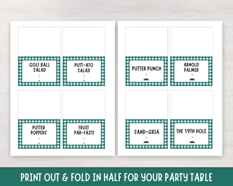 Gingham Golf Party Food Tent Card, Golf Food Labels, Editable Buffet ...
