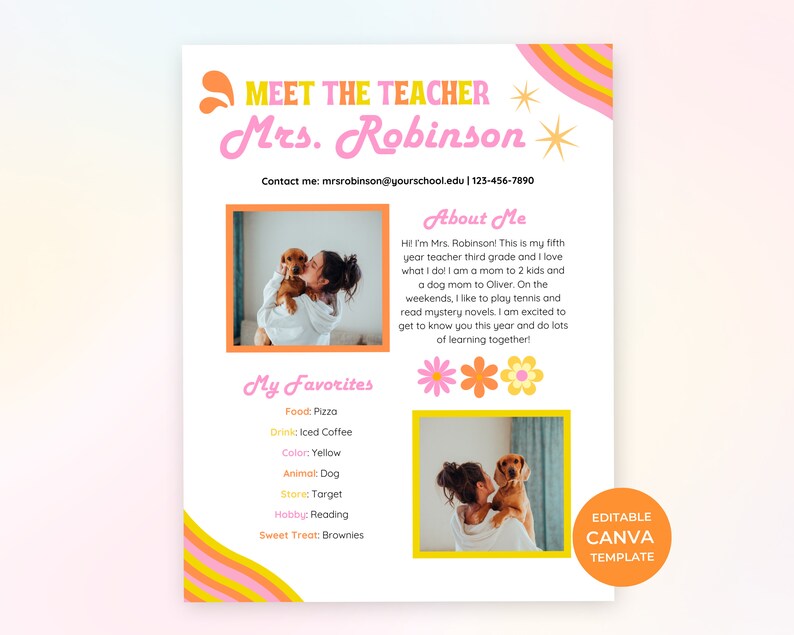 Retro Meet the Teacher Template, Meet the Teacher Letter, Teacher Intro ...